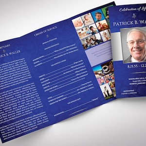 Blue Silver Funeral Program Template: Celebration of Life (canva ...