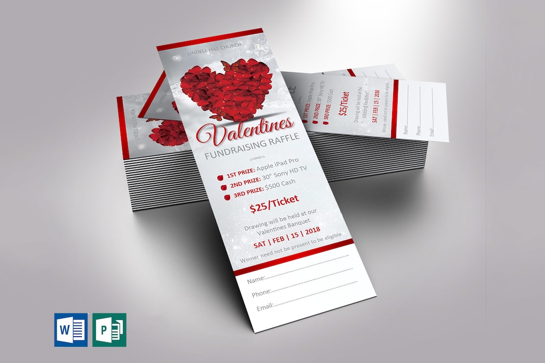 Valentine's Day Raffle Ticket Template for Word and Publisher: Red ...