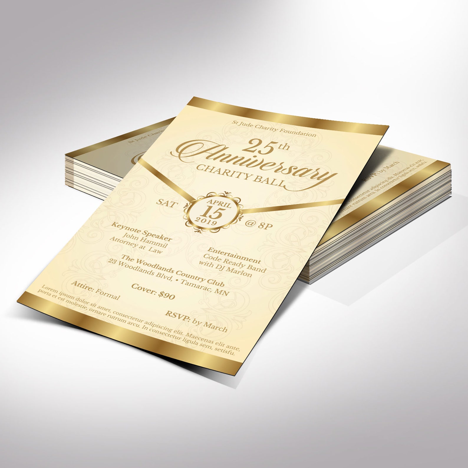 Cream Gold Anniversary Gala Flyer Template: Elegant Banquet Invitation ...