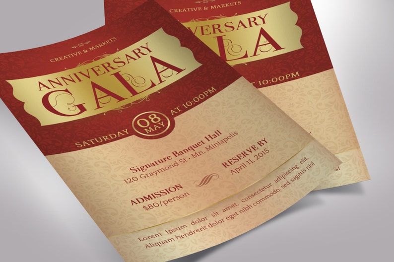 Red Gold Anniversary Gala Flyer Template for Word and - Etsy