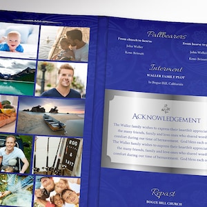 Blue Silver Funeral Program Template: Tabloid Trifold Obituary (word ...