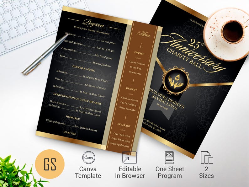 Black Gold Church Anniversary Gala Program Template: One-page Elegant ...