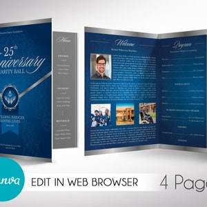 Blue Silver Anniversary Gala Program Template for Canva, Church ...