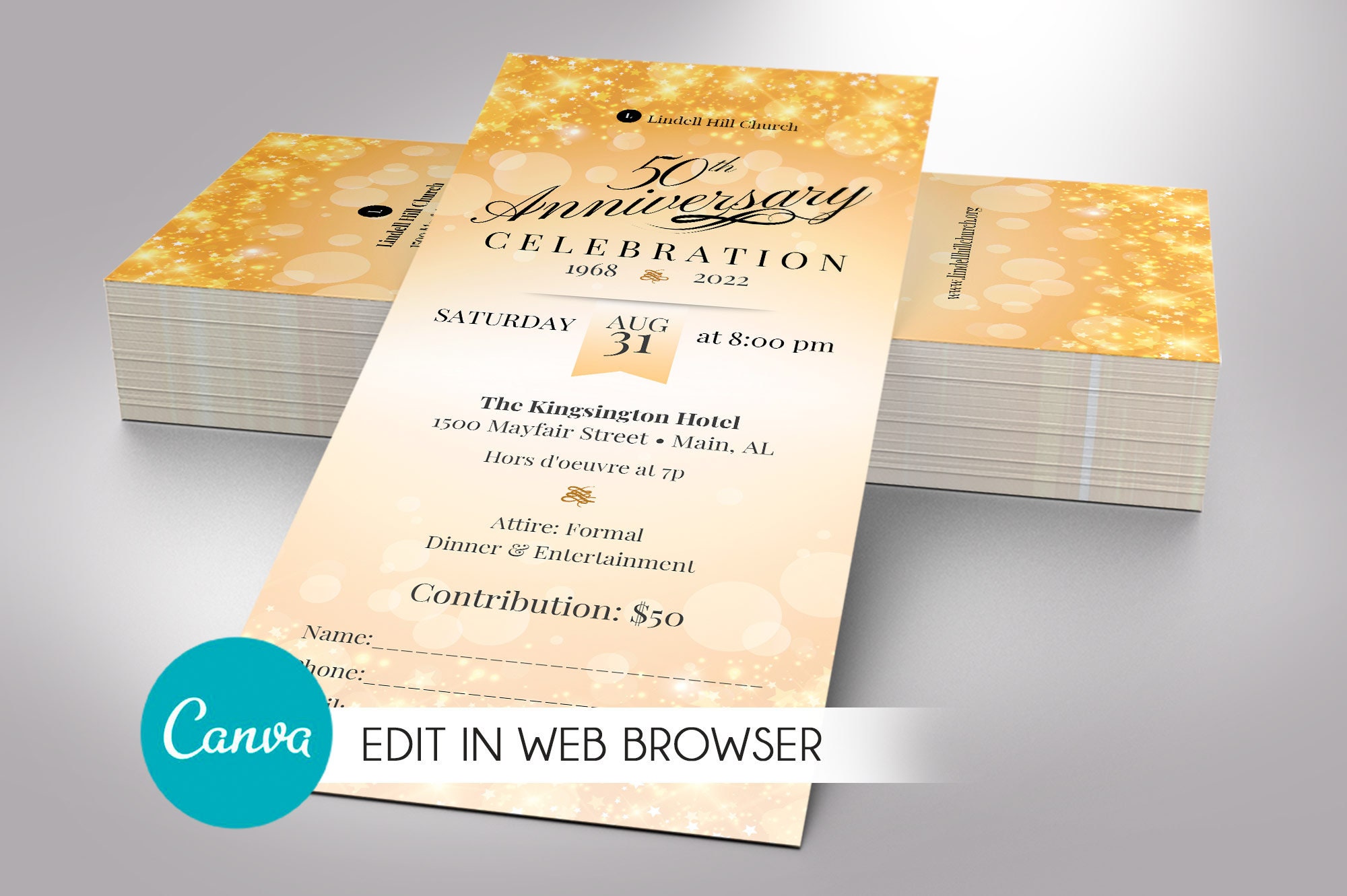 Church Anniversary Ticket Template: Gold & Silver (canva, 2 Sizes ...