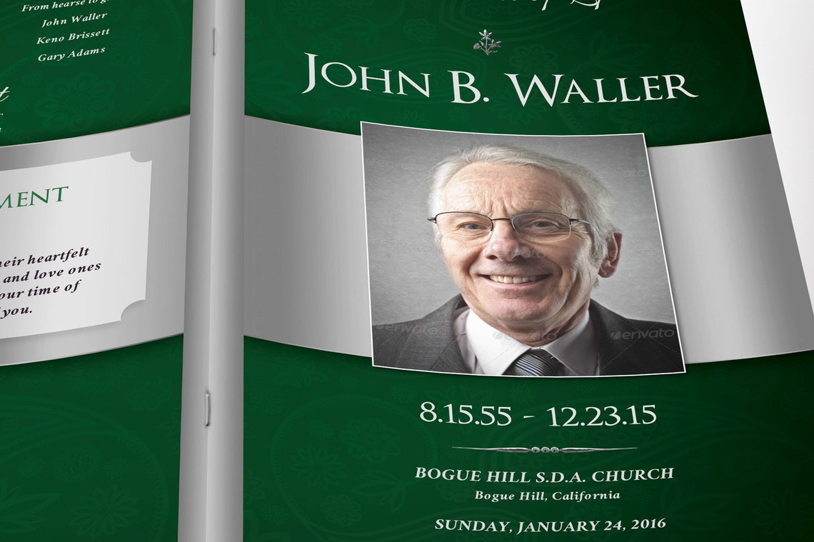Green Silver Funeral Program Template for Word and Publisher - Etsy