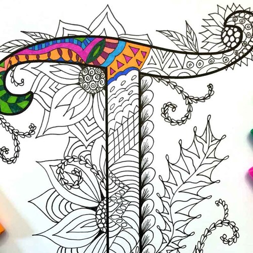 Retro Floral Letter L Coloring Page Inspired by the Font - Etsy