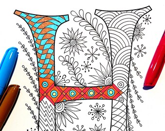 Retro Floral Letter M Coloring Page Inspired by the Font | Etsy