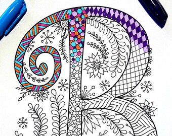 Retro Floral Letter L Coloring Page Inspired by the Font | Etsy