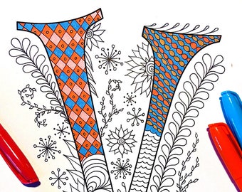 Retro Floral Letter L Coloring Page Inspired by the Font | Etsy