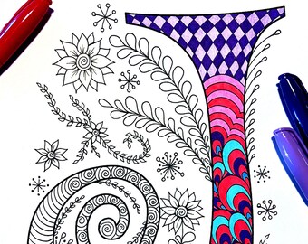 Retro Floral Letter M Coloring Page Inspired by the Font | Etsy