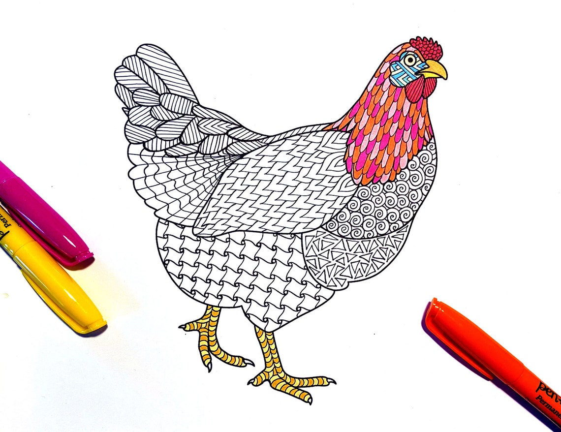 Hen PDF Animal Coloring Page | Etsy