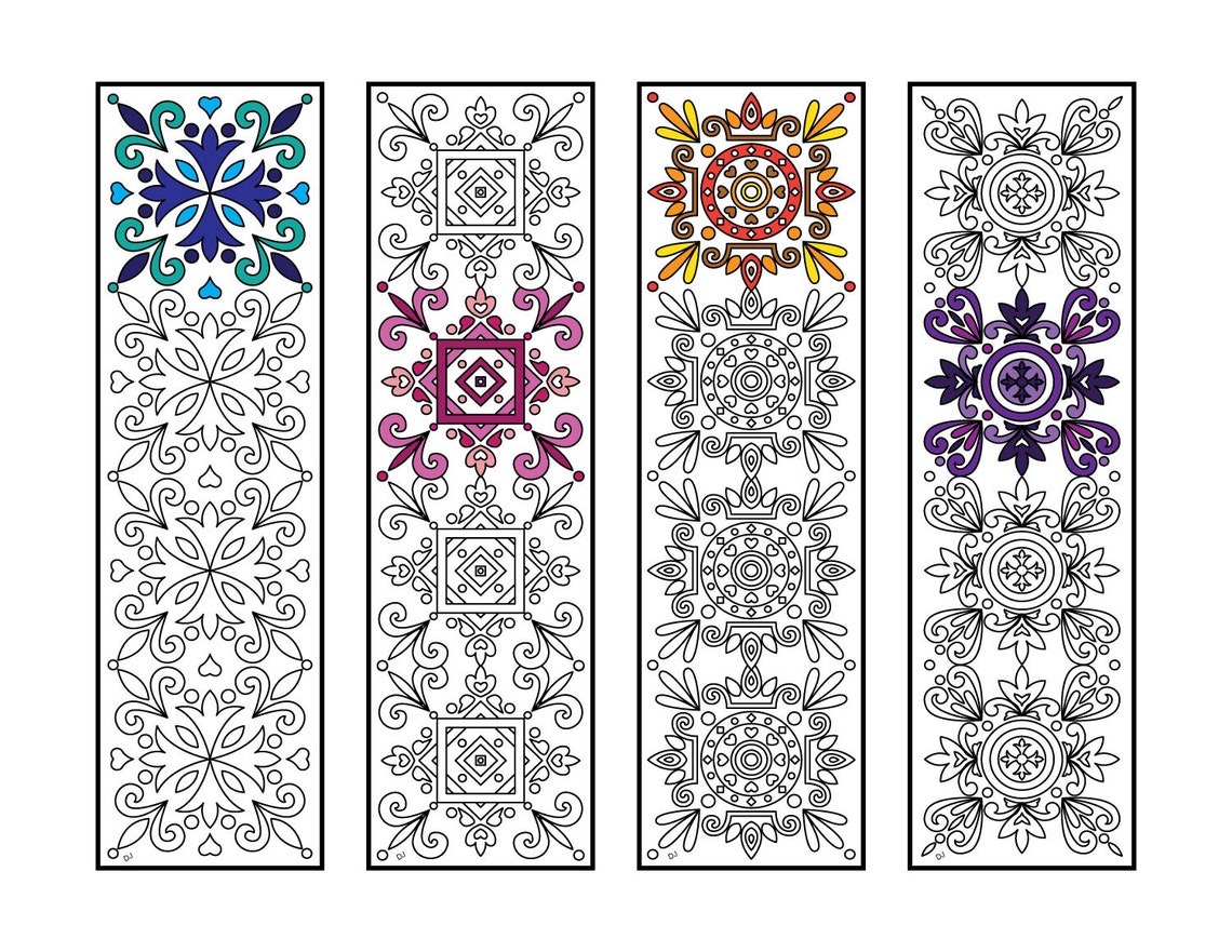 Fancy Tile Bookmarks PDF Coloring Page - Etsy