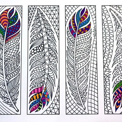 Feather Bookmarks PDF Coloring Page - Etsy