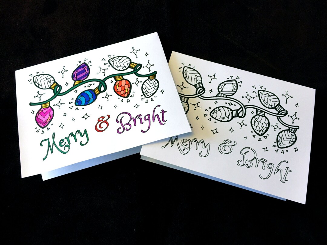 Merry & Bright Greeting Card With Christmas Lights - Printable PDF ...
