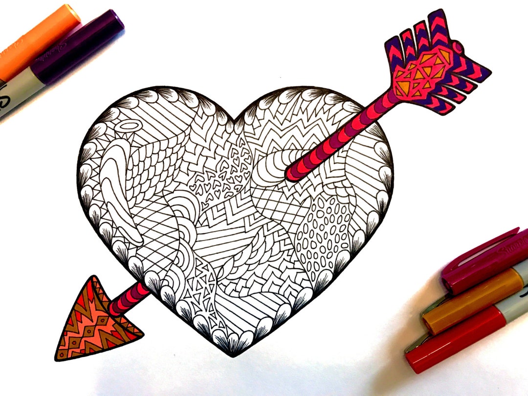 Arrow Heart - PDF Coloring Page - Etsy