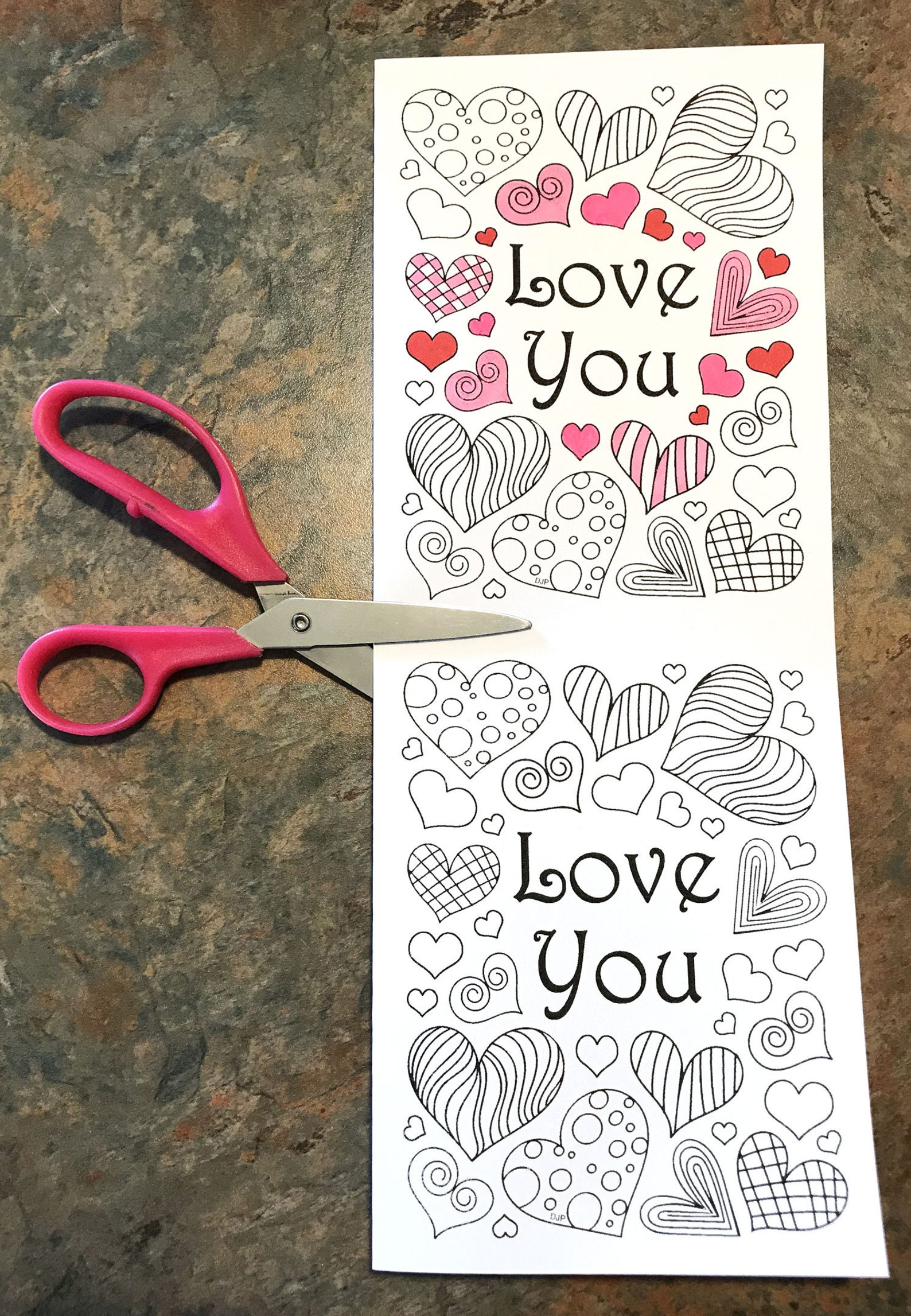Love You Card with Hearts Printable PDF Coloring Page | Etsy