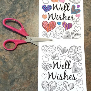 Well Wishes Card With Hearts - Printable PDF Coloring Page - Etsy