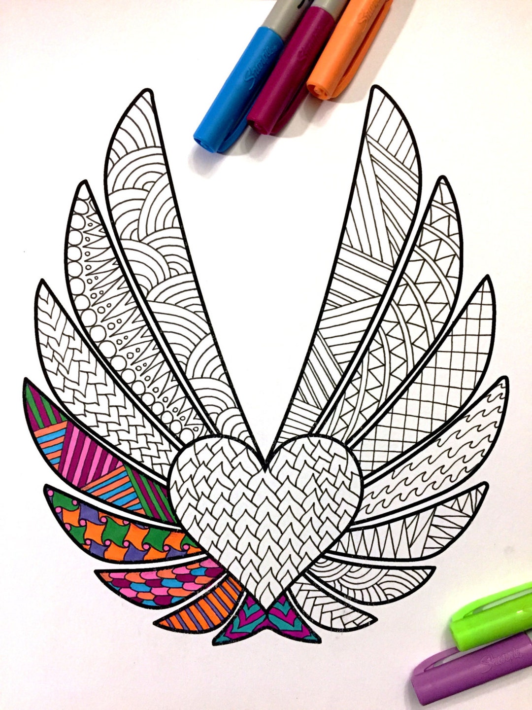 Heart & Wings - PDF Coloring Page - Etsy