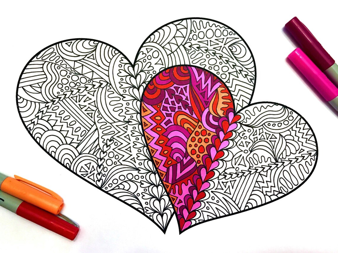 Two Hearts PDF Coloring Page | Etsy