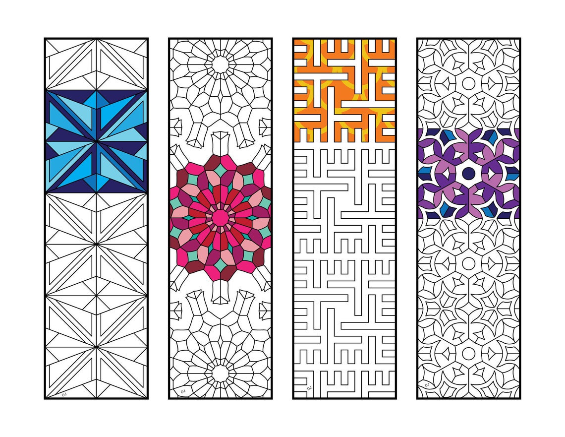 Geometric 3 Bookmarks PDF Coloring Page - Etsy