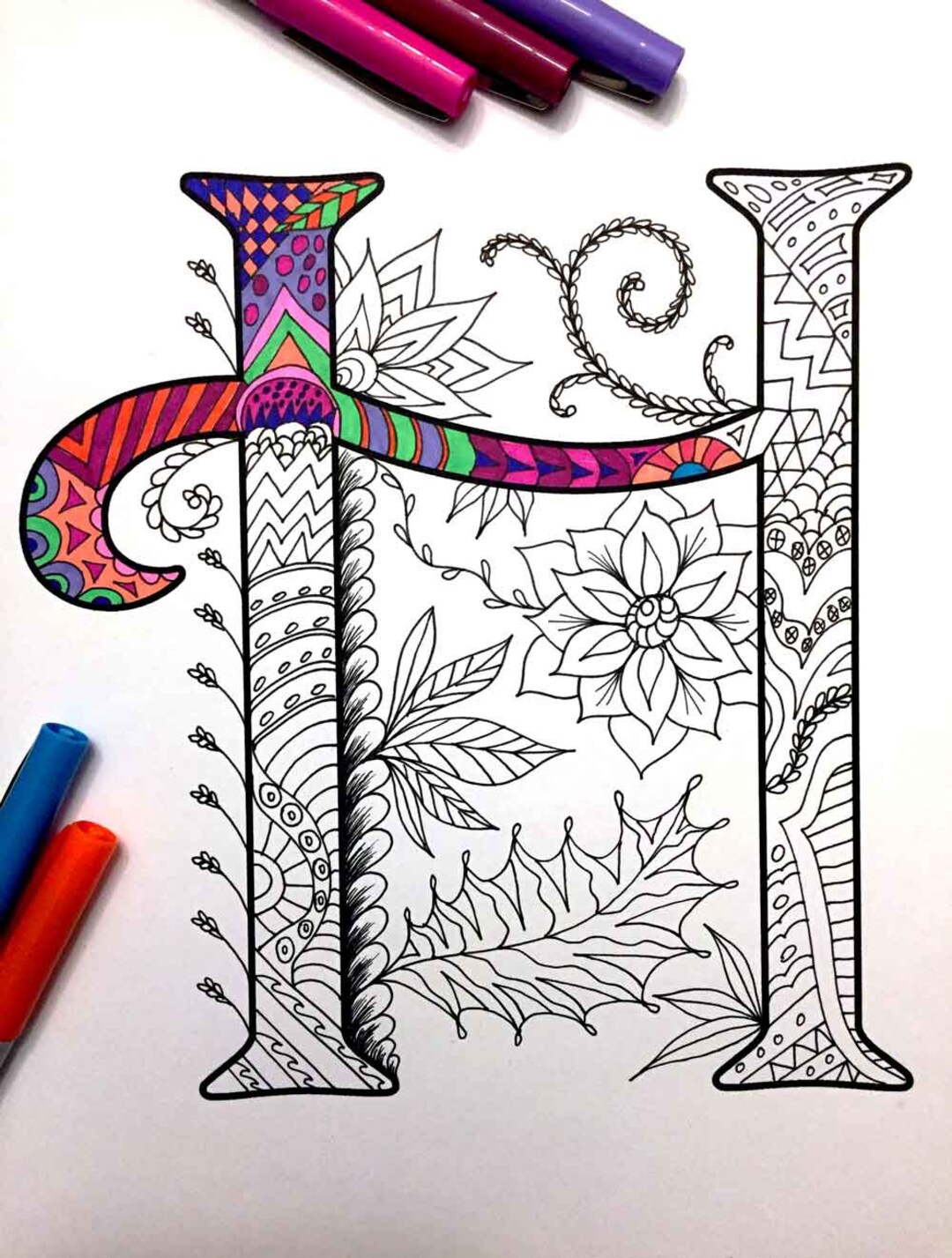 Letter H Coloring Page - Inspired by the Font "harrington" - Etsy