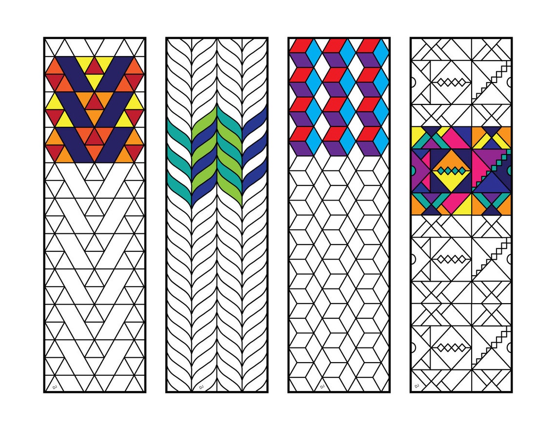 Geometric Bookmarks 2 - PDF Coloring Page - Etsy