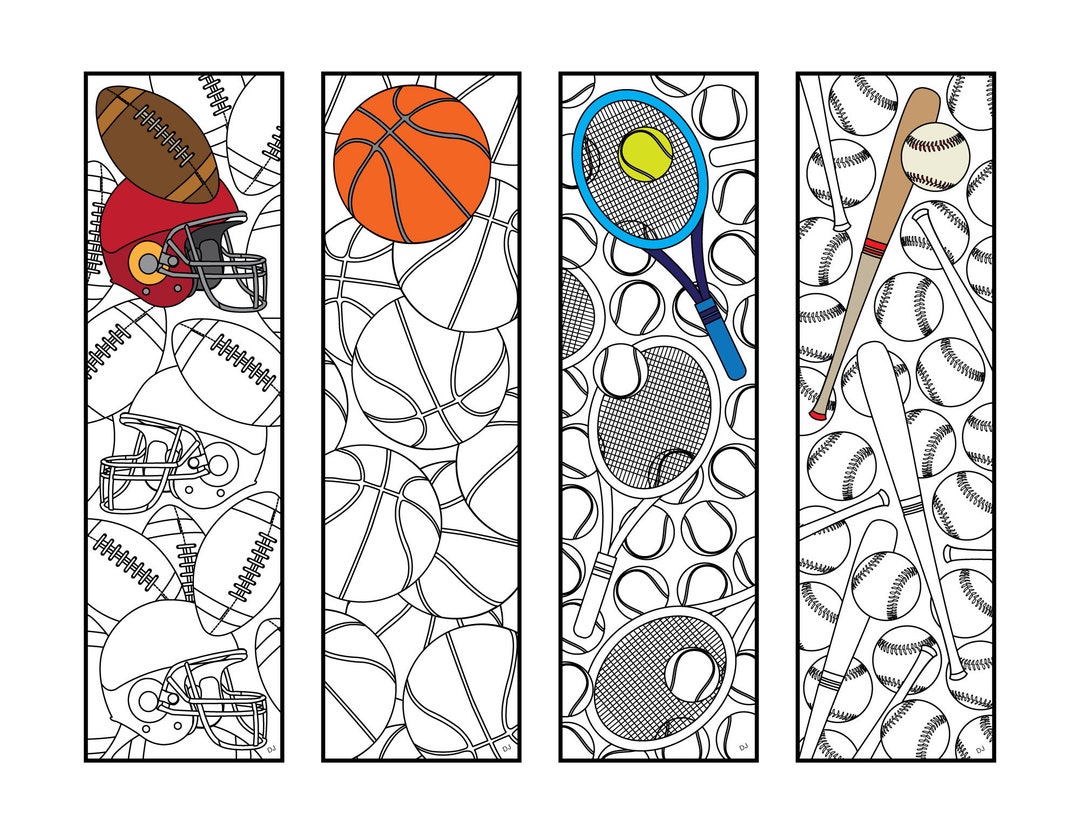 Sports Bookmarks - PDF Coloring Page - Football, Basketball, Tennis ...