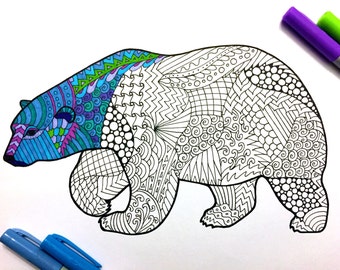 Polar Bear Coloring Page/ Zen Coloring/ Digital Download Coloring Page ...