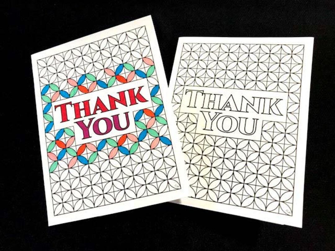 Thank You Card With Geometric Designs - Printable PDF Coloring Page - Etsy