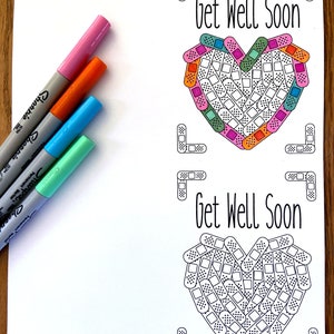 Get Well Soon Card With Bandaid Heart - Printable PDF Coloring Page - Etsy