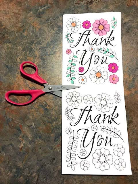Thank You Card With Flowers Printable PDF Coloring Page | Etsy