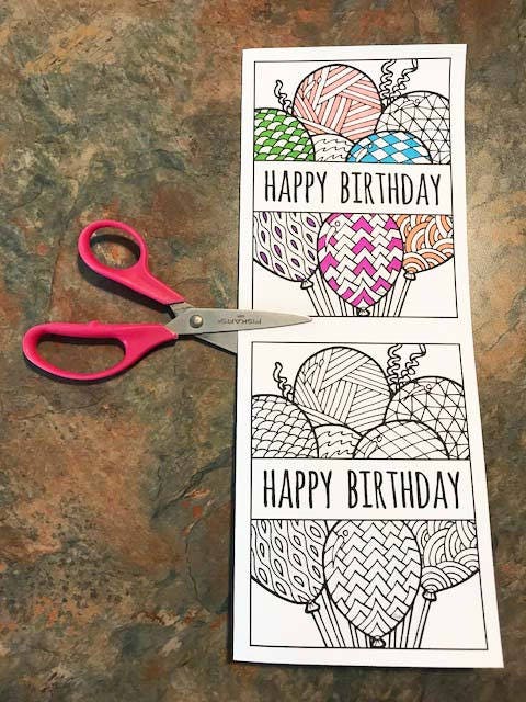 Happy Birthday Card With Balloons Printable PDF Coloring | Etsy
