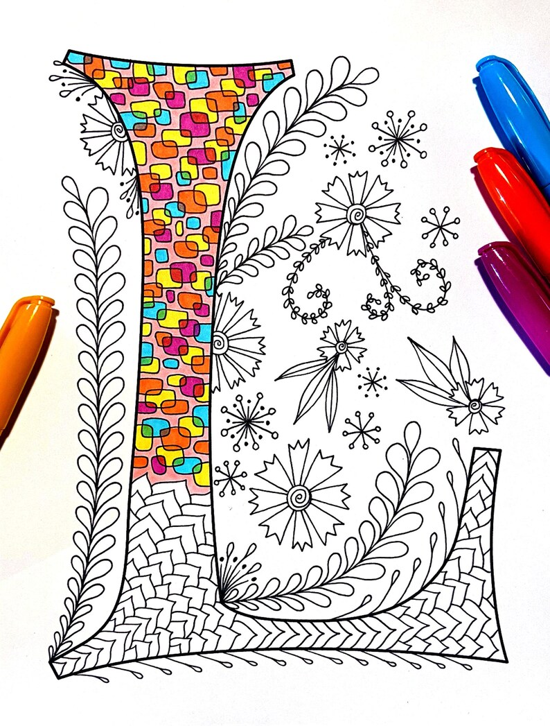 Retro Floral Letter L Coloring Page Inspired by the Font mystery Quest ...