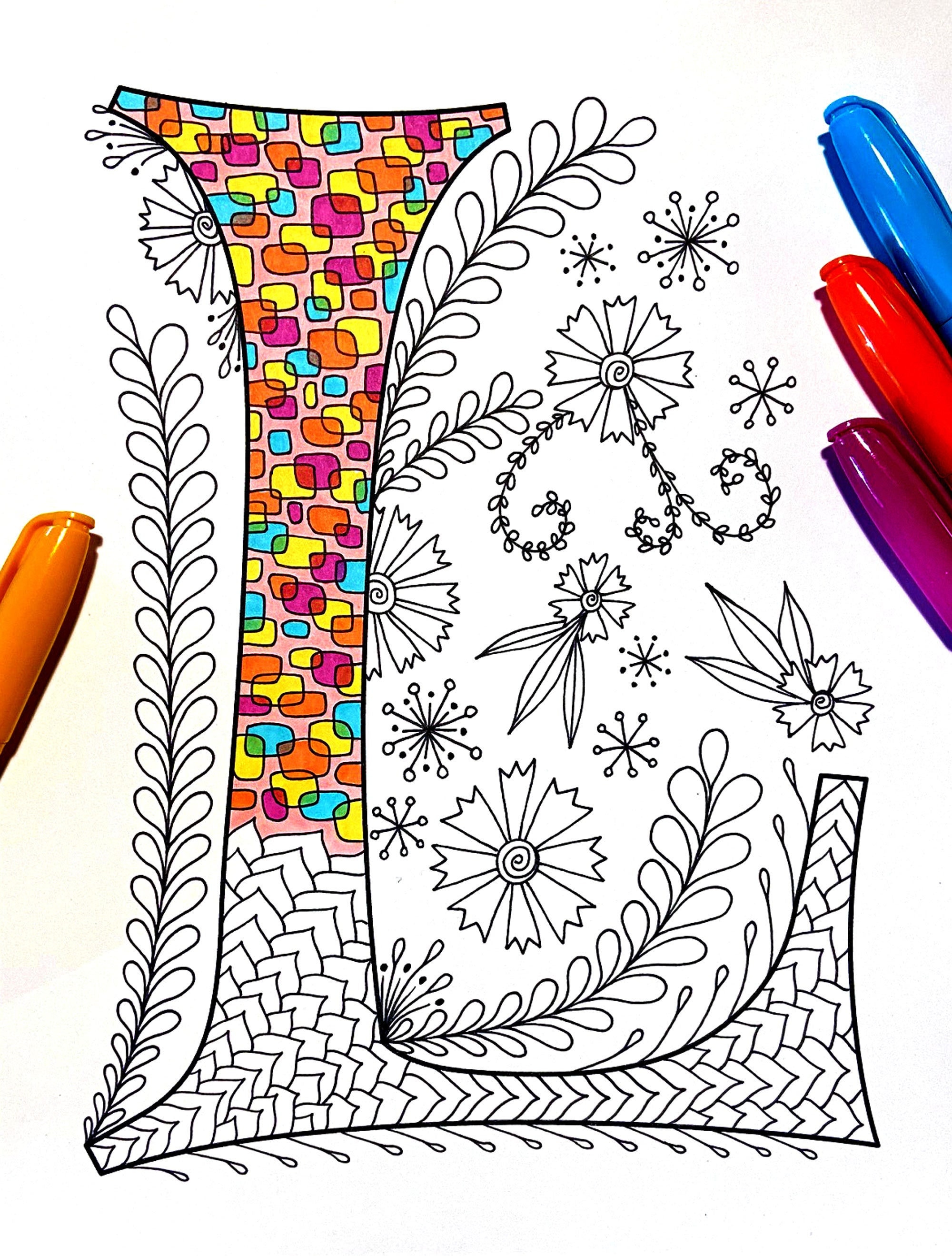 Retro Floral Letter L Coloring Page Inspired by the Font mystery Quest ...