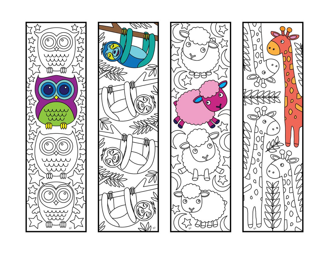 Cute Animal Bookmarks 2 - PDF Coloring Page - Owl, Sloth, Sheep ...