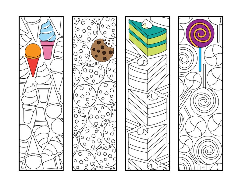 Sweets 2 Bookmarks PDF Coloring Page Ice Cream Cookie | Etsy