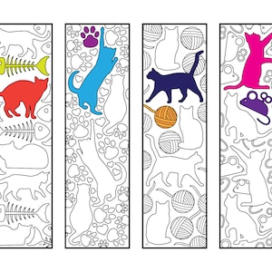 Cute Cat Bookmarks PDF Coloring Page - Etsy