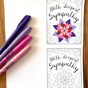 Sympathy Card With Flowers - Printable PDF Coloring Page - Etsy
