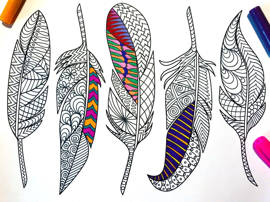 Feathers - PDF Coloring Page - Etsy