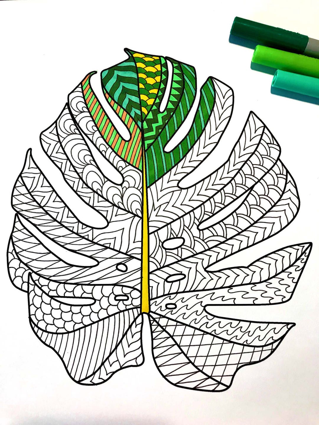Monstera Deliciosa Leaf - PDF Coloring Page - Etsy