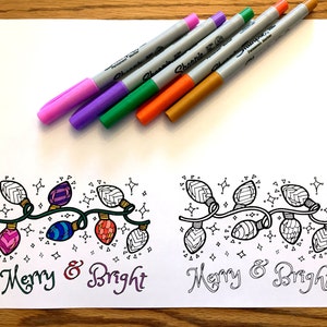 Merry & Bright Greeting Card With Christmas Lights - Printable PDF ...