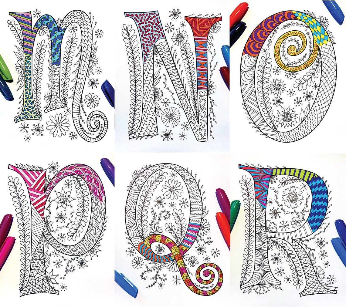 Retro Floral Alphabet 26 Uppercase Letter Coloring Pages - Etsy
