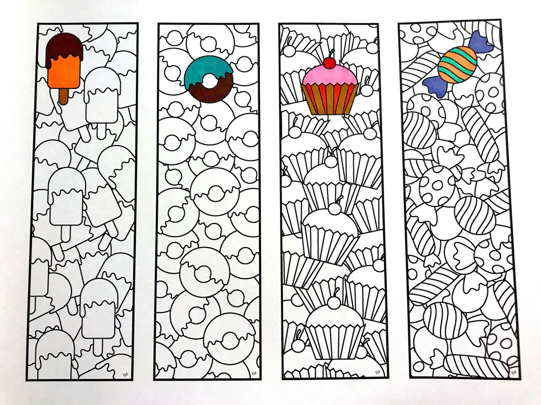 Sweets Bookmarks - PDF Coloring Page - Popsicle, Donut, Cupcake, Candy ...