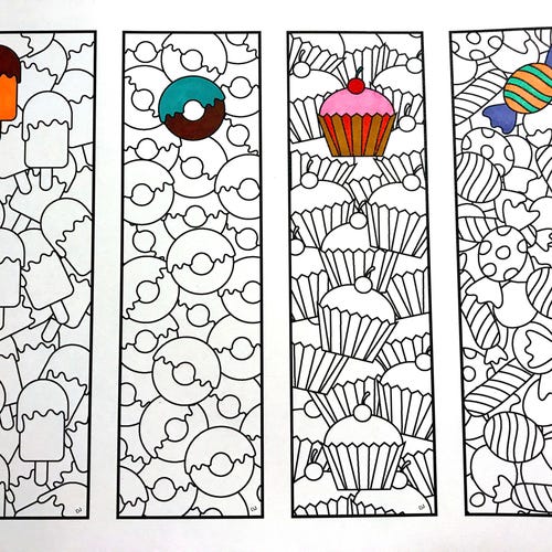 Sweets Bookmarks PDF Coloring Page Popsicle Donut - Etsy