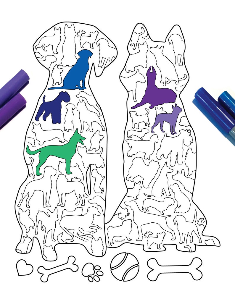 2 Dogs PDF Animal Coloring Page - Etsy