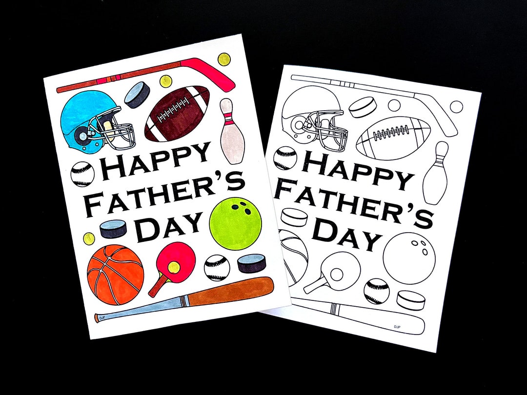 Father's Day Card With Sports Designs - Printable PDF Coloring Page - Etsy