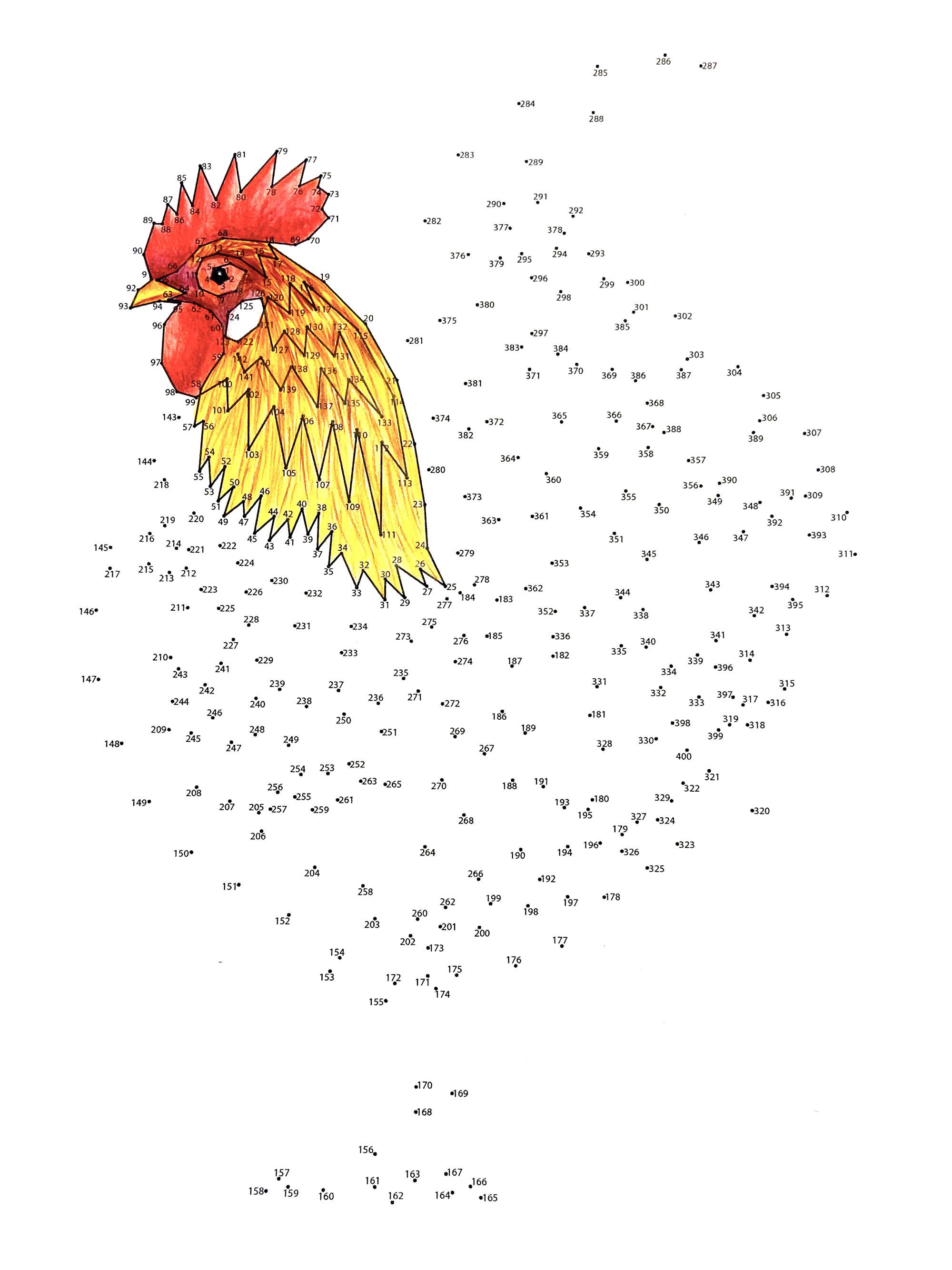 Rooster - Extreme Dot to Dot - PDF Activity and Coloring Page - Etsy