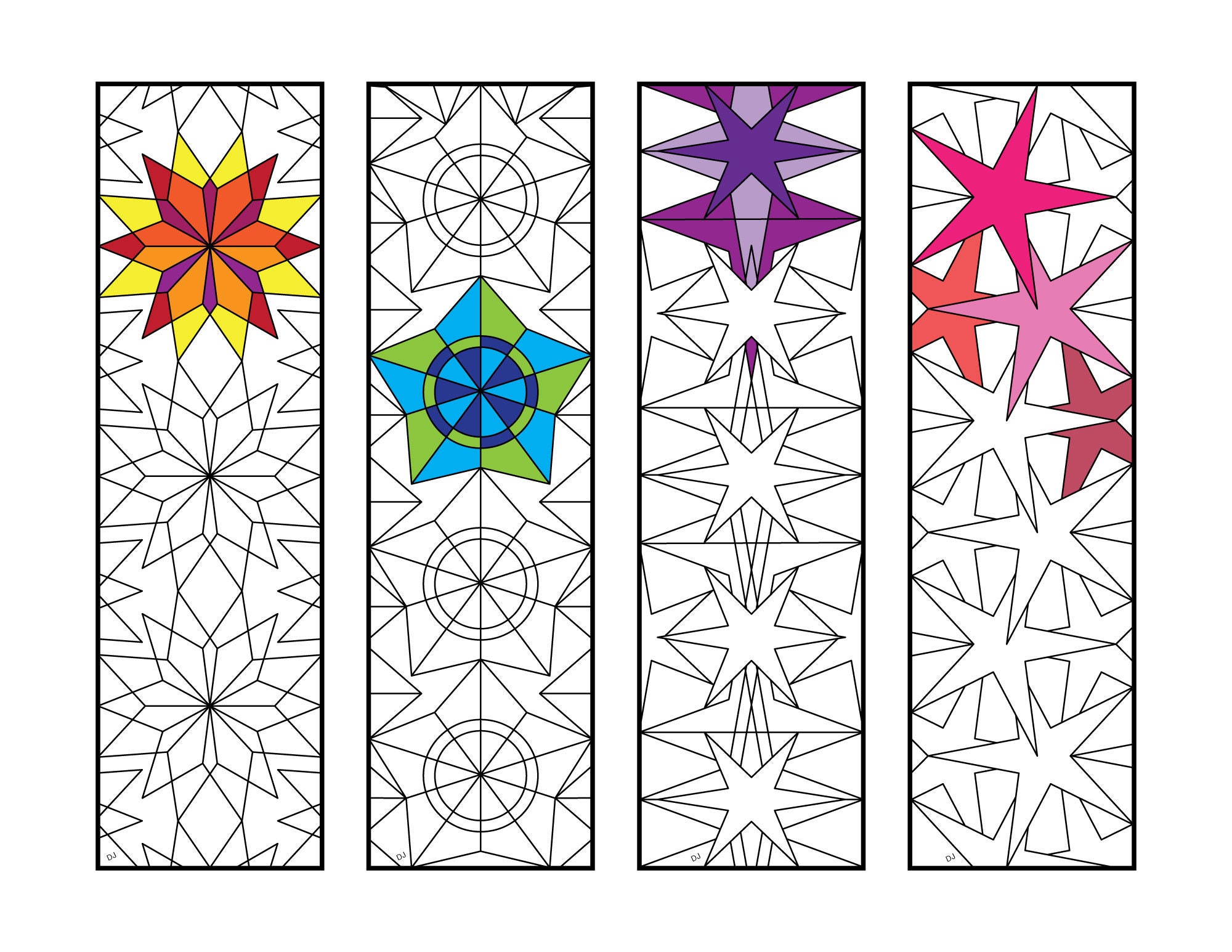 Geometric Star Bookmarks - PDF Coloring Page - Etsy