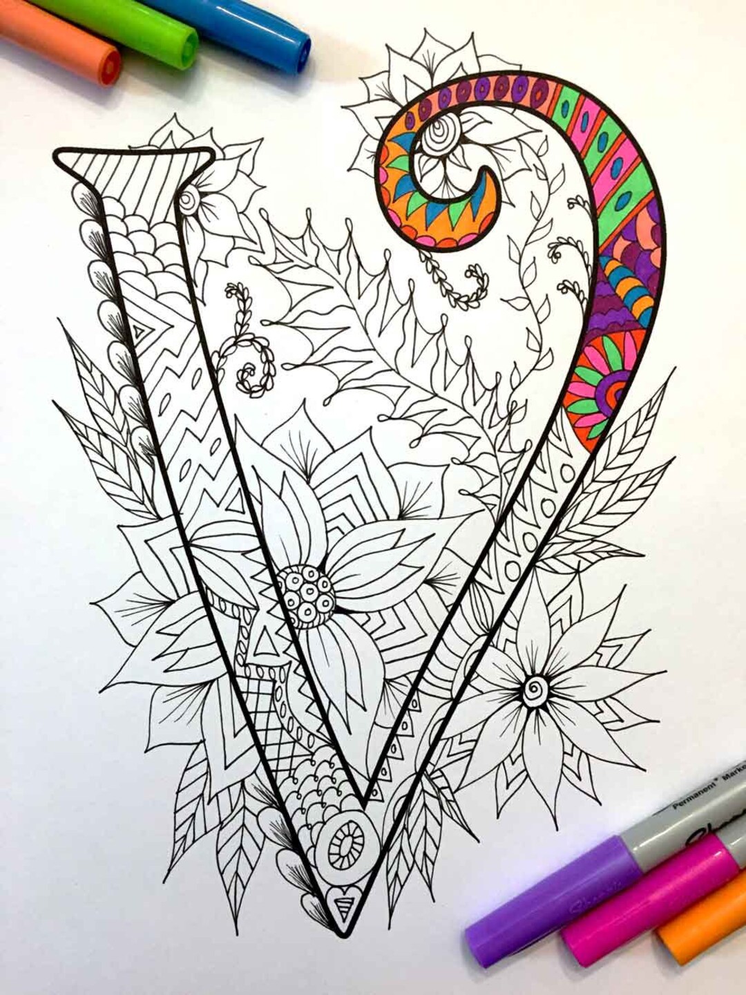 Letter V Coloring Page - Inspired by the Font "harrington" - Etsy