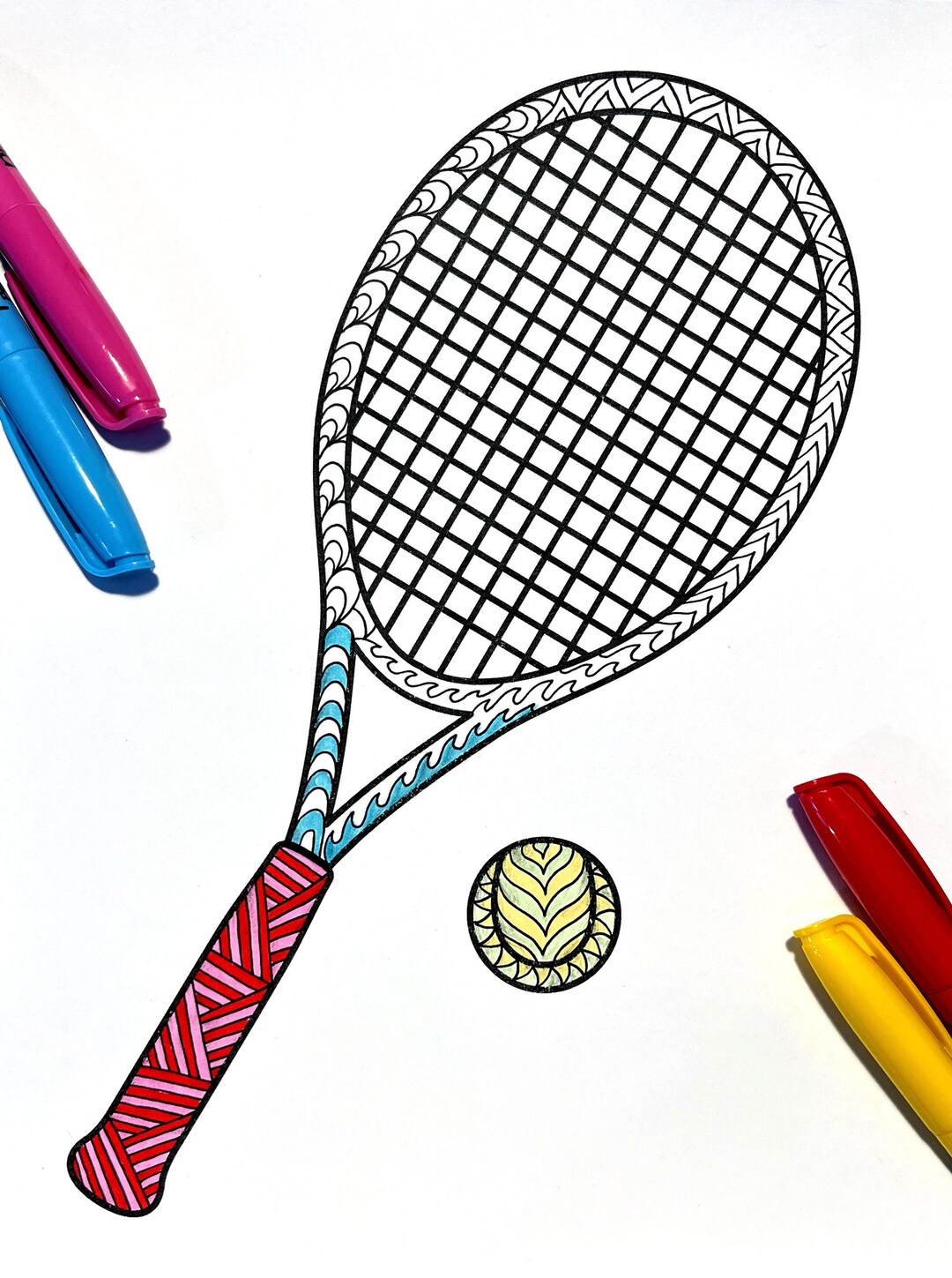 Tennis Racket and Ball PDF Coloring Page - Etsy